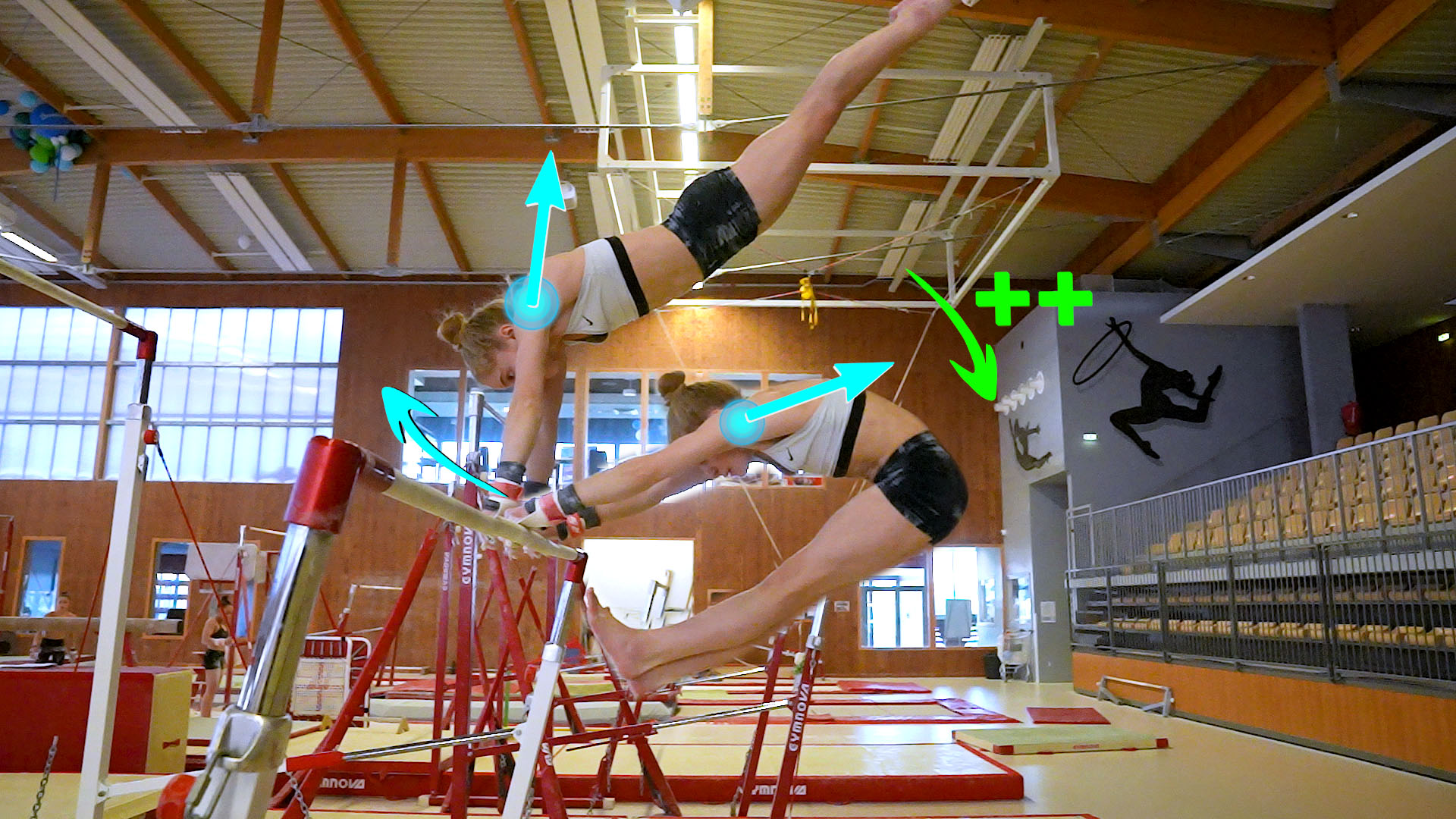 Training on sole circle to handstand on uneven bars